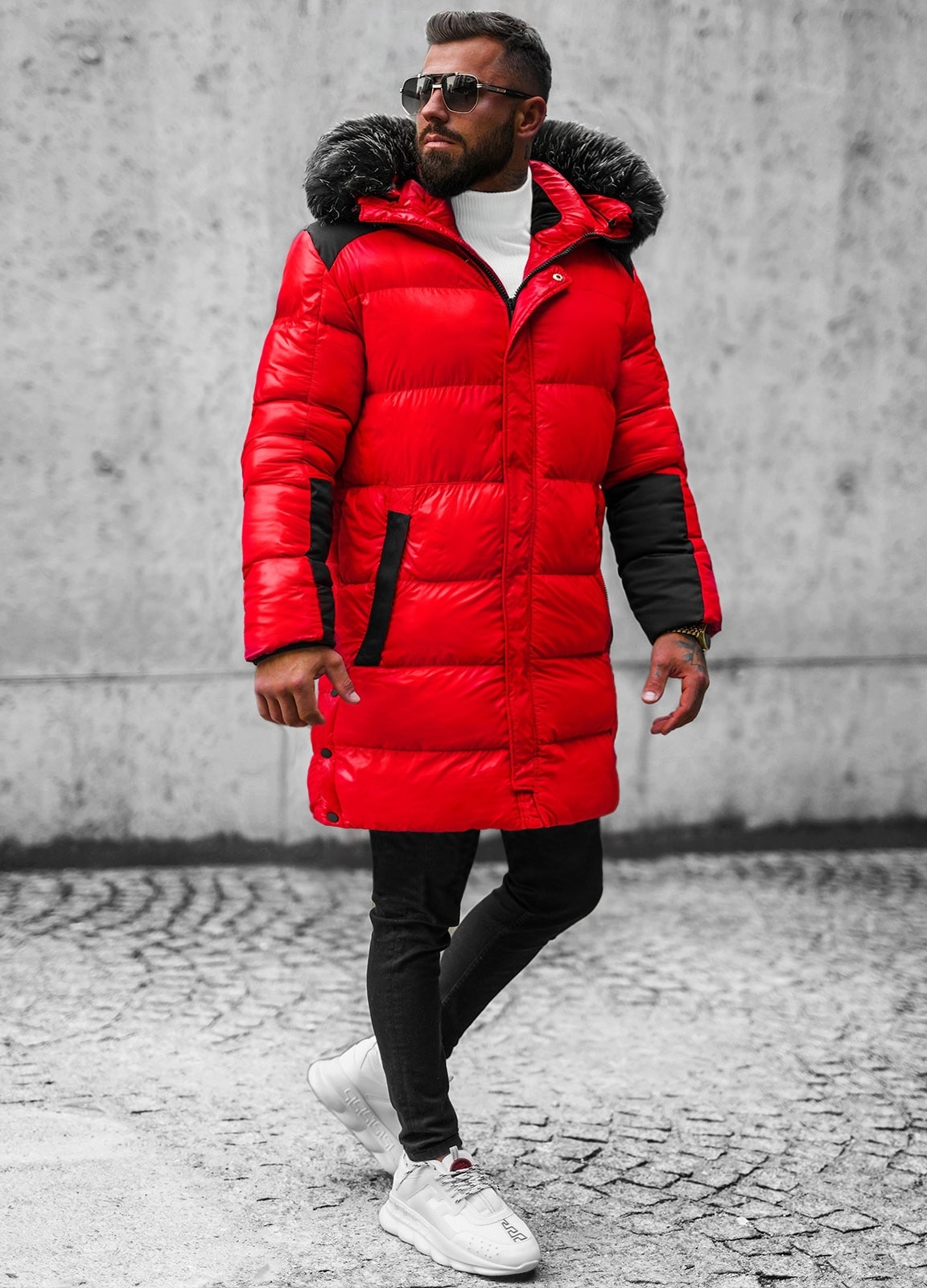 Червено мъжко зимно яке OZONEE O/M800 L - eMAG.bg