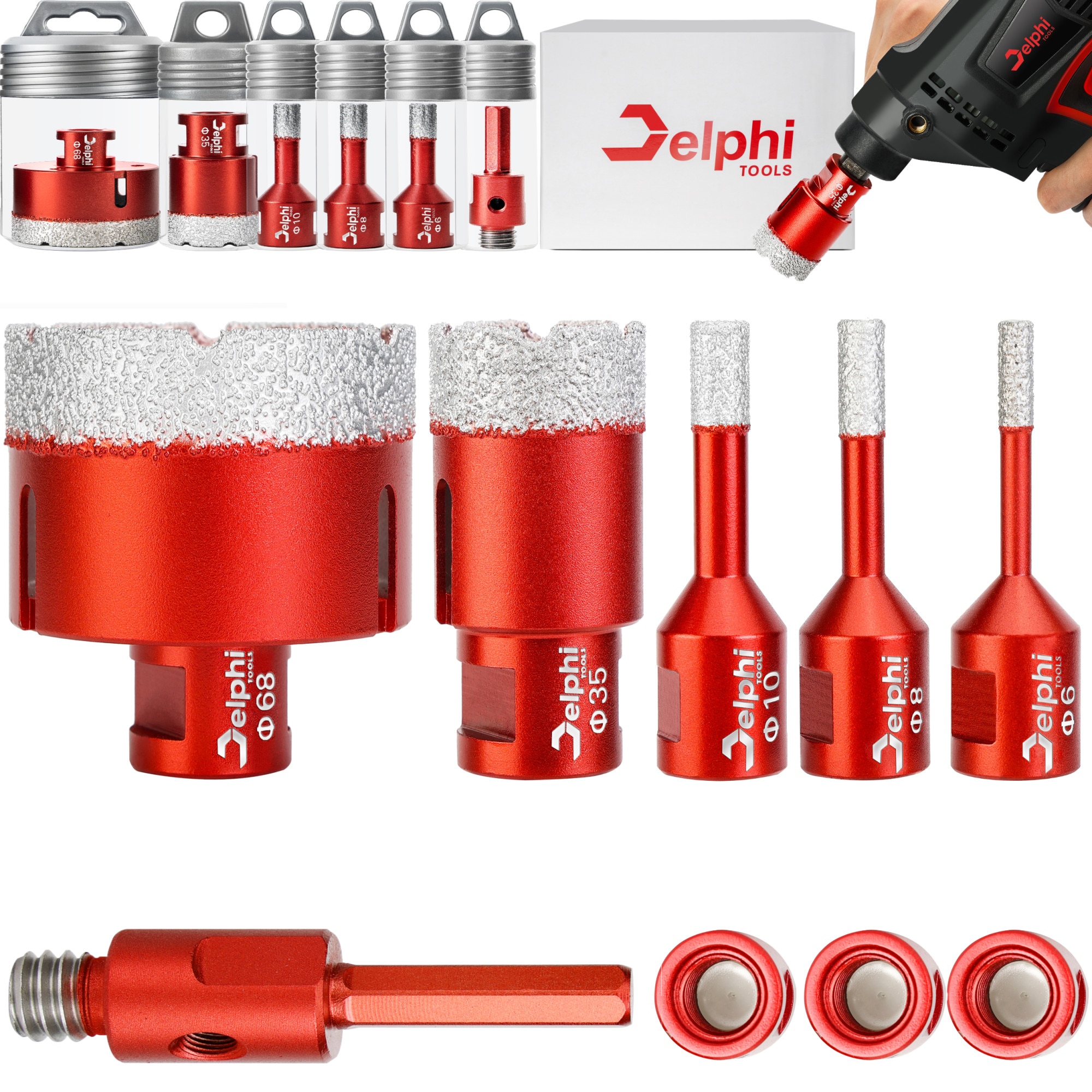 Delphi Tools комплект боркорони, Diamanteni, M14, 6-68 mm, 6 части - eMAG.bg