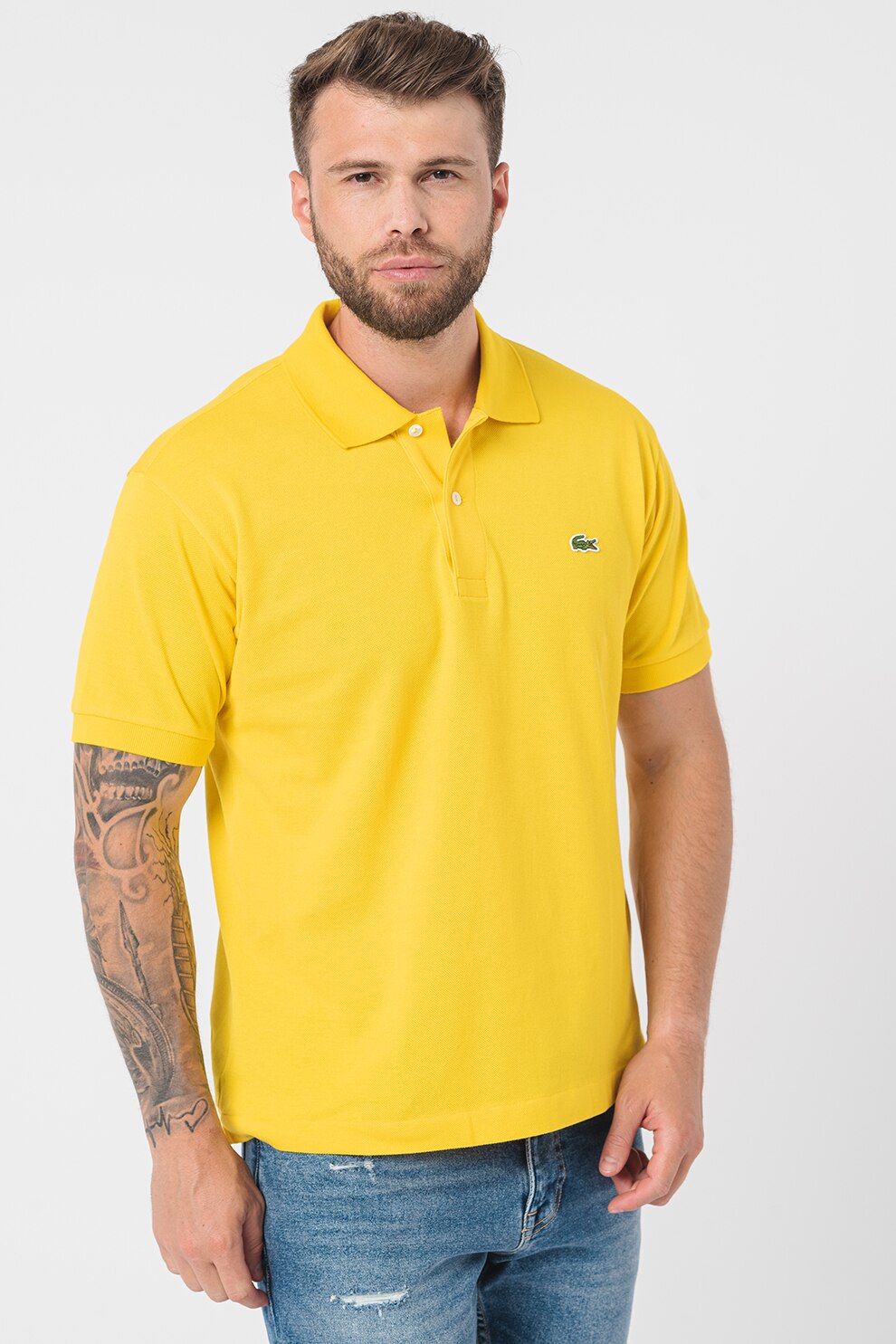 Lacoste, Tricou polo de bumbac pique, Galben sofran, 6 - eMAG.ro