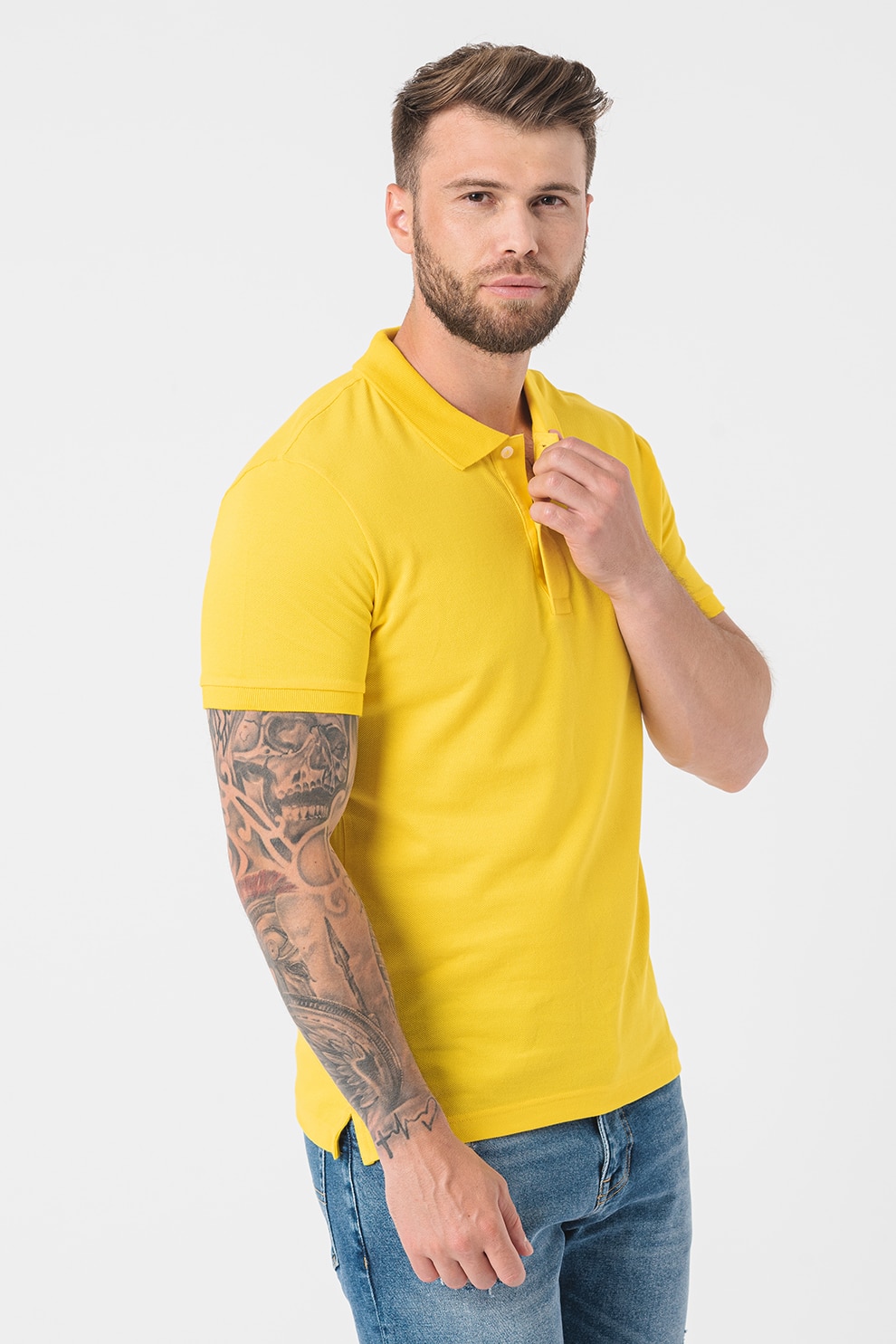 Lacoste, Tricou polo slim fit din material pique, Galben, 5 - eMAG.ro