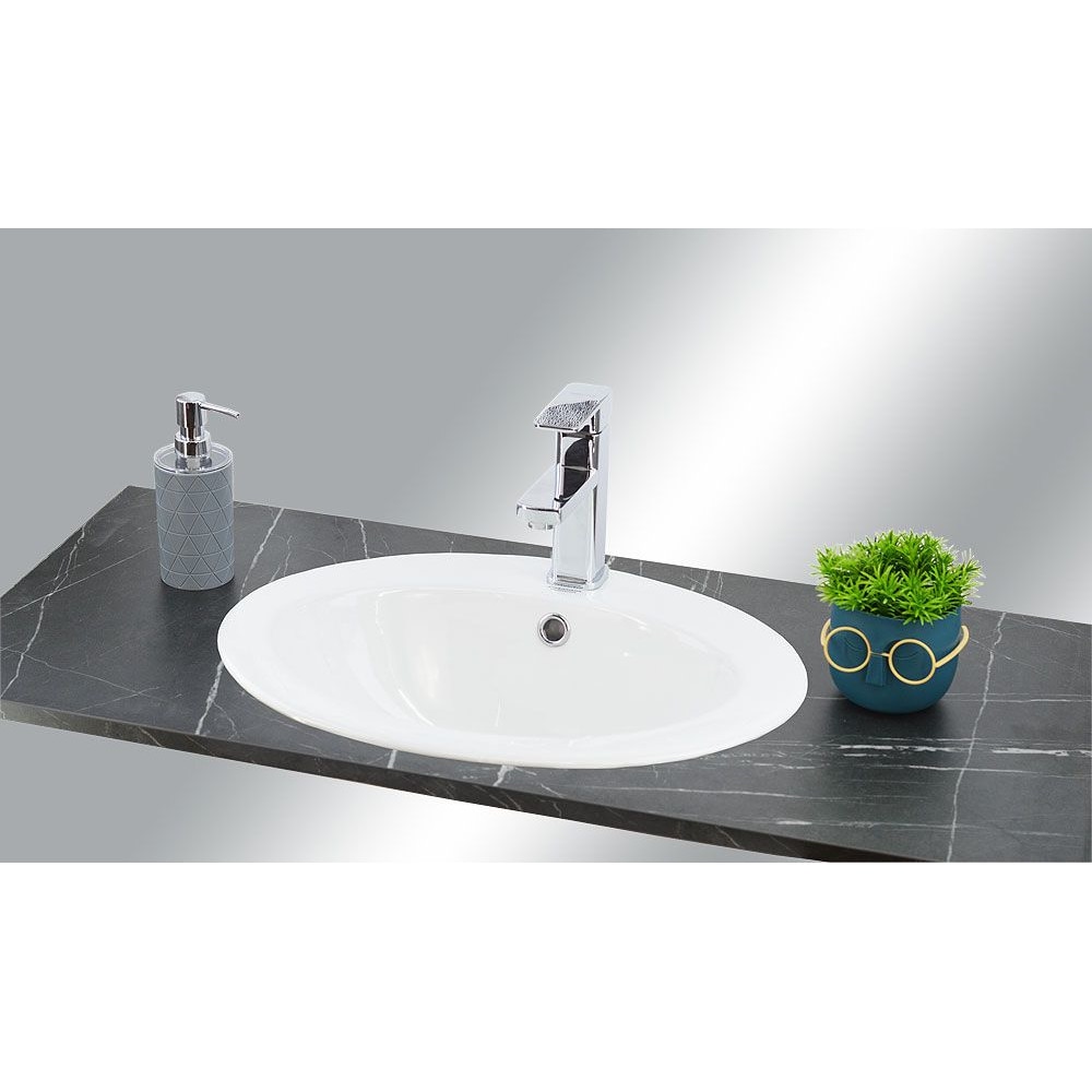Lavoar incastrat in blat Cleanmann Aria Oval, 50.5x45 cm, Alb, ceramica ...