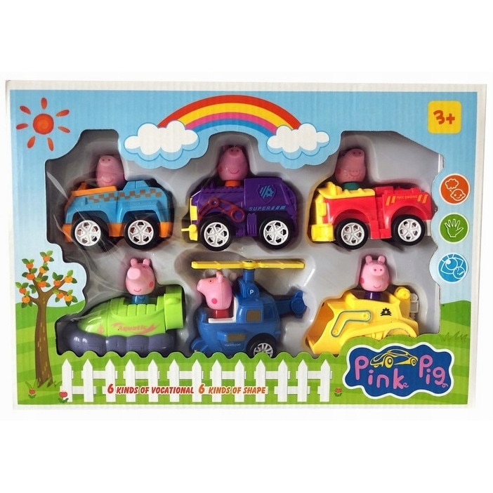 Set 6 figurine Pig Peppa Toy Cars DRIVE, Include 12 bucati piankolina ...