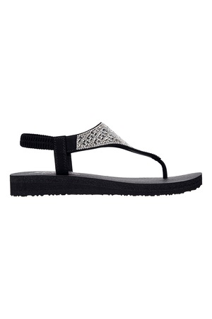 Skechers, Sandale cu strasuri Meditation, Argintiu, Negru, 38 - eMAG.ro