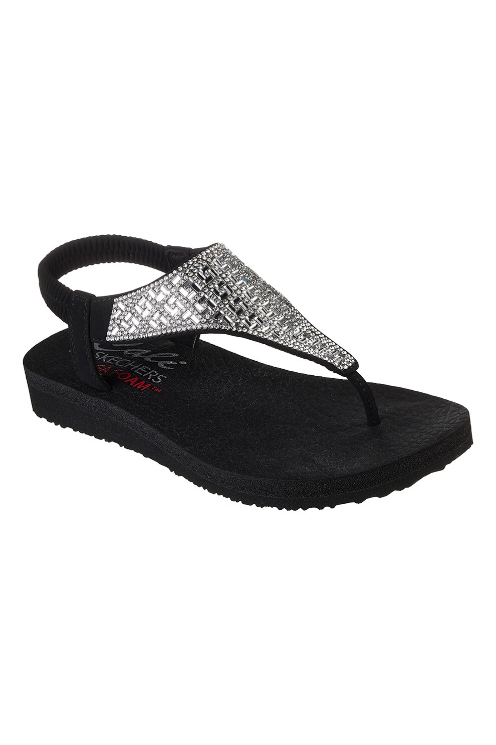 Skechers, Sandale cu strasuri Meditation, Argintiu, Negru, 38 - eMAG.ro