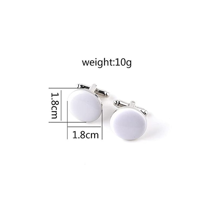 Set de butoni pentru camasa B&N, 2 piese, metal, argintiu/alb, 1,8 x 1 ...