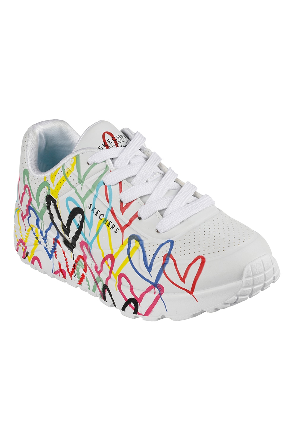 Skechers, Pantofi sport cu imprimeu cu inimi Uno Lite - Spread, Alb ...