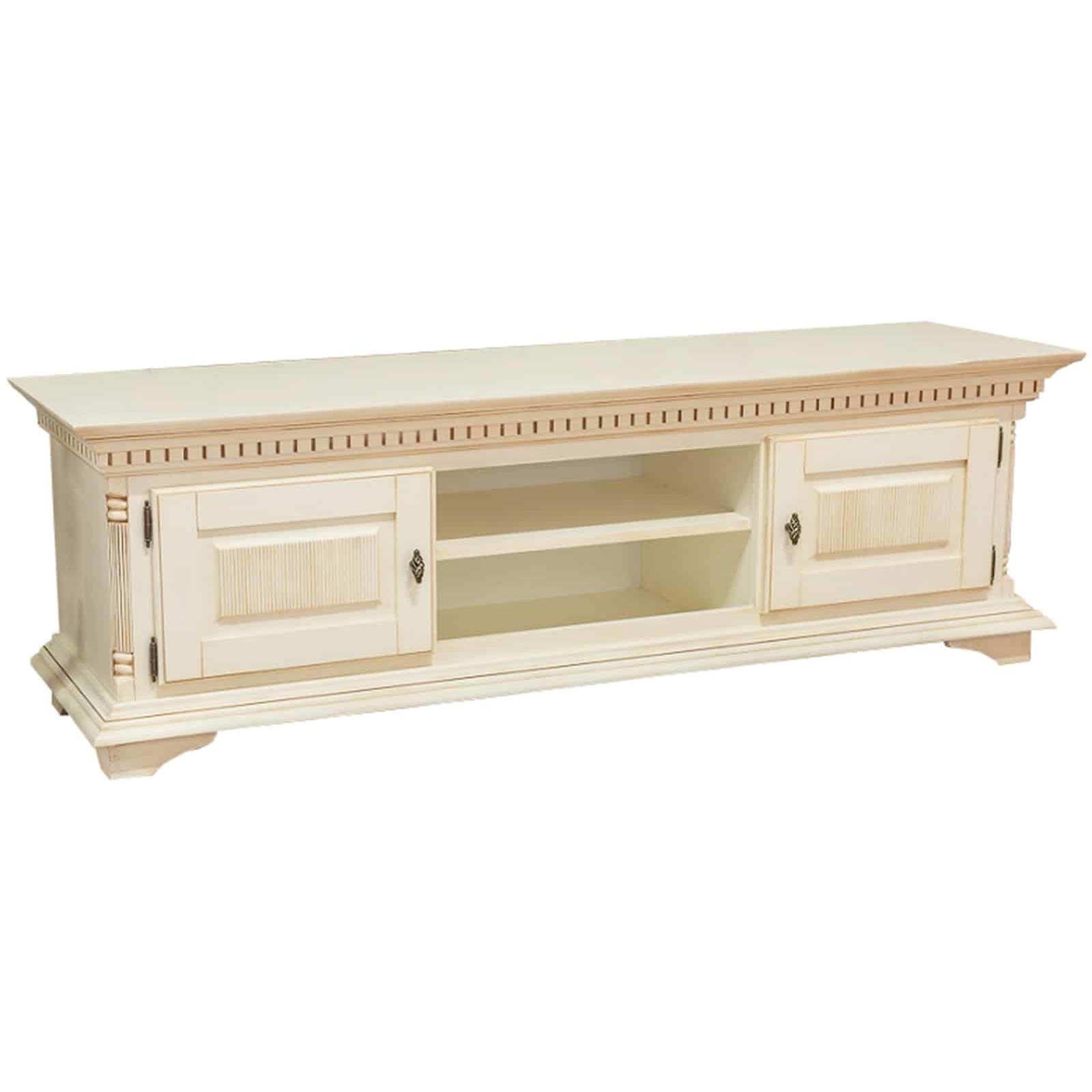 Comoda TV Prestige lemn masiv, alb patinat, 130 x 45 x 51 cm - eMAG.ro