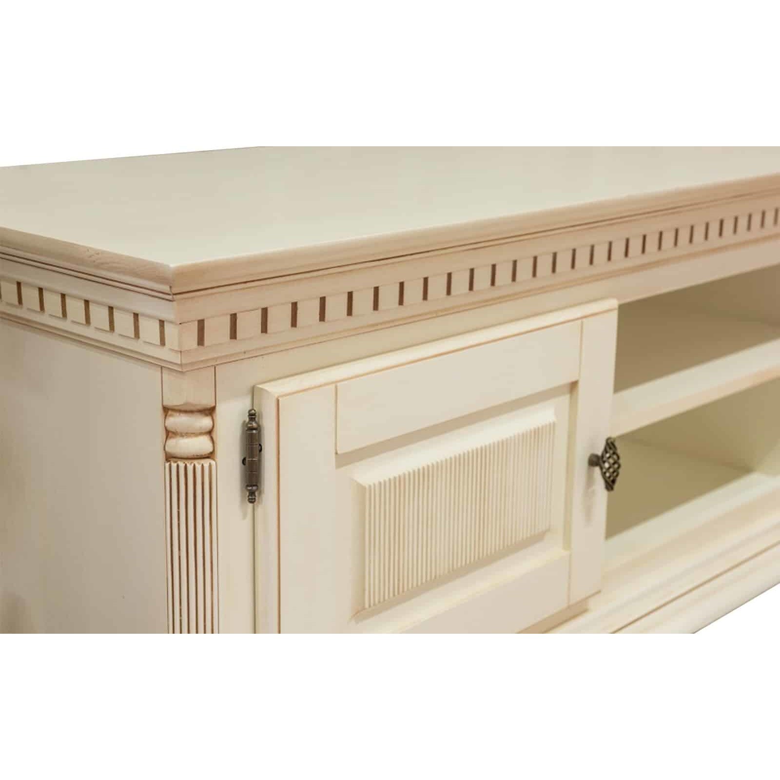 Comoda TV Prestige lemn masiv, alb patinat, 130 x 45 x 51 cm - eMAG.ro