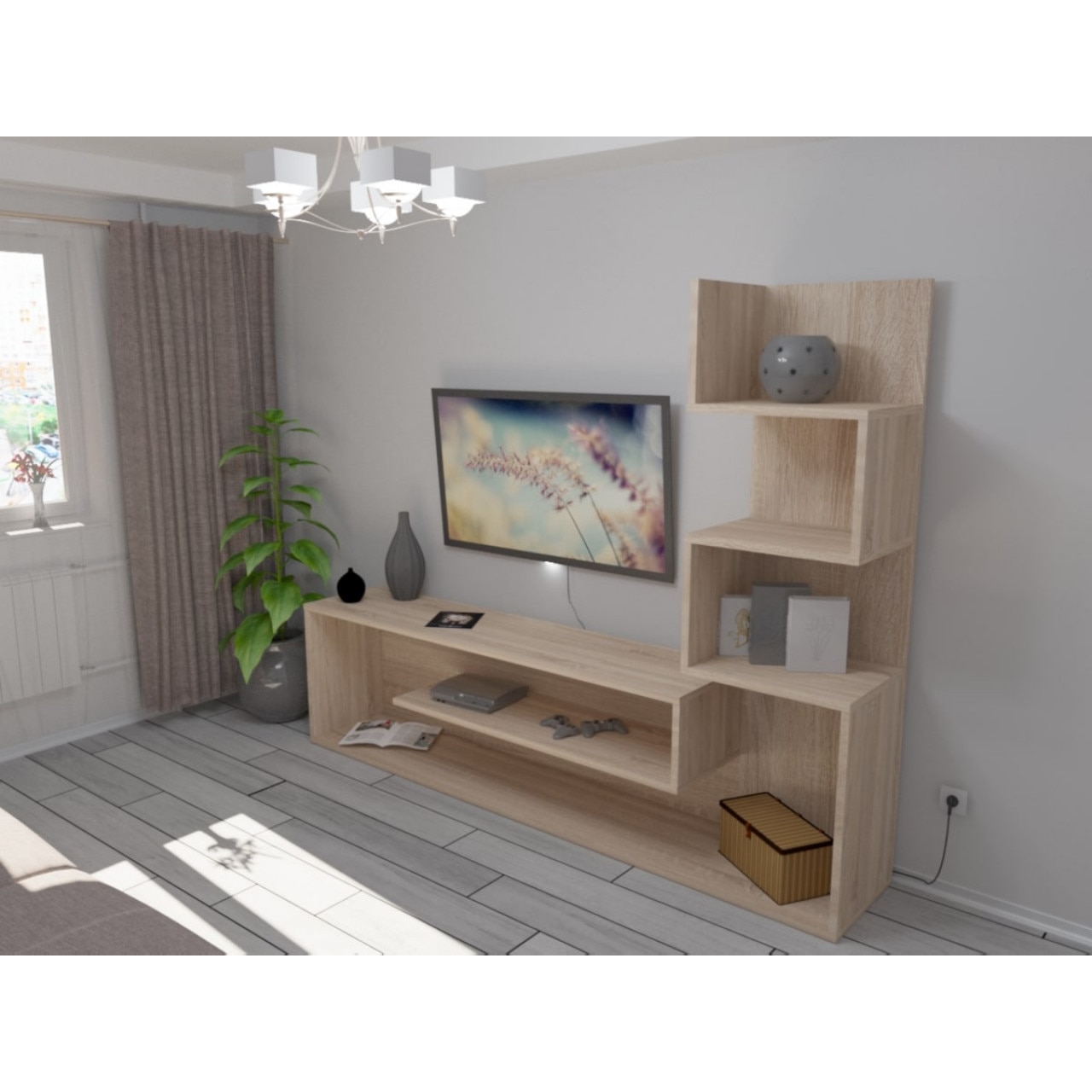 Comoda living cu rafturi stejar sonoma, 155x28x121cm - eMAG.ro