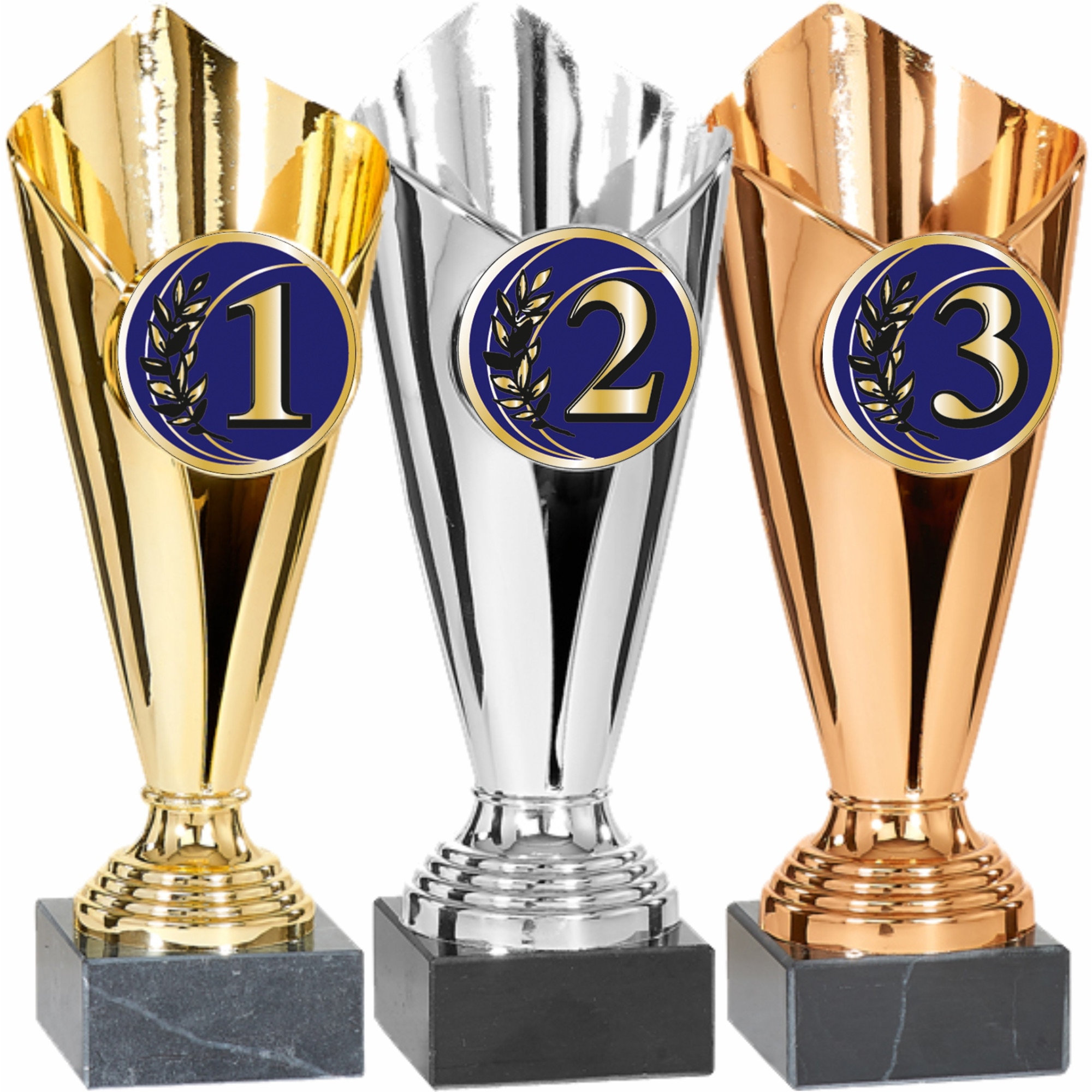 Set 3 Cupe Podium - Locul 1, 2, 3, Plastic, Marmura, 24 cm - eMAG.ro