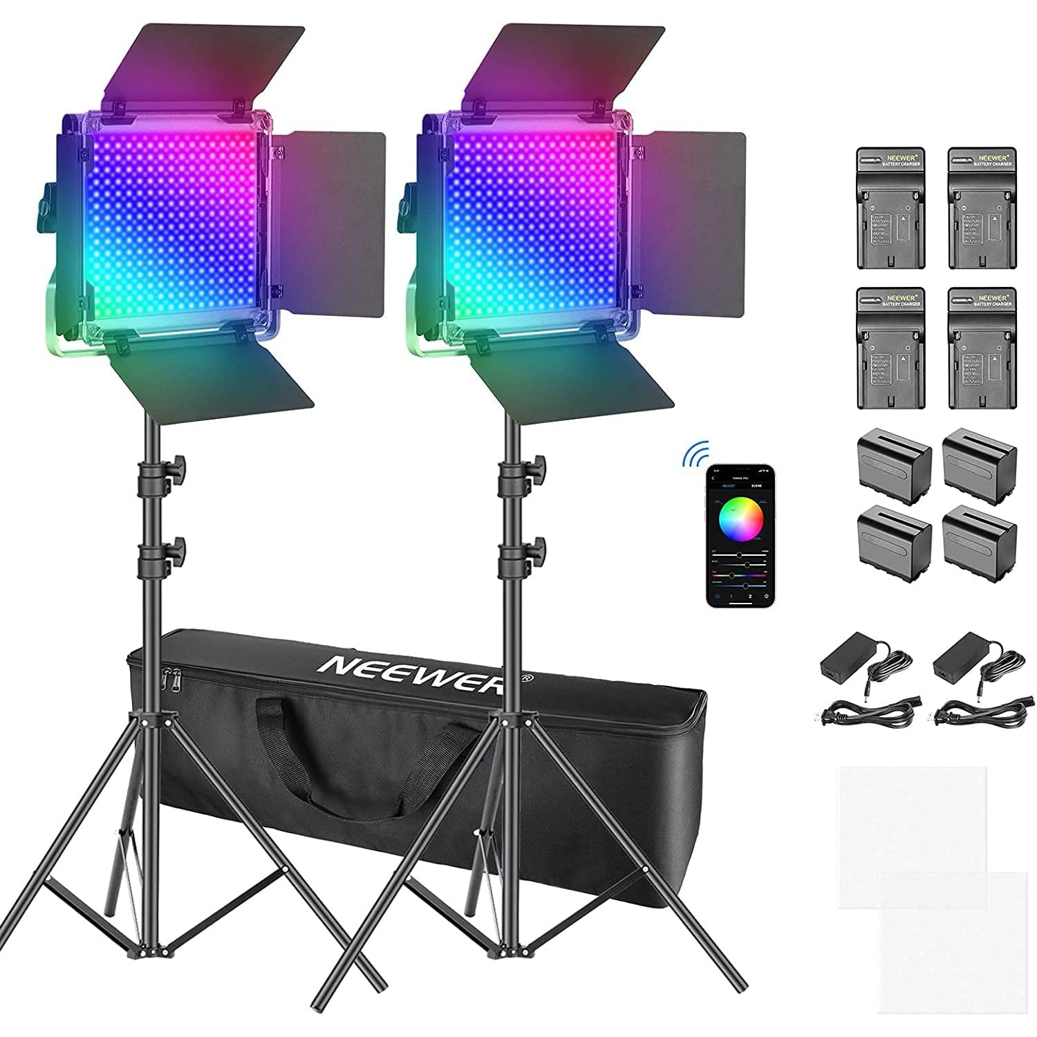 Kit 2 Panouri de lumina continua Softbox, 480 LED RGB cu control prin ...
