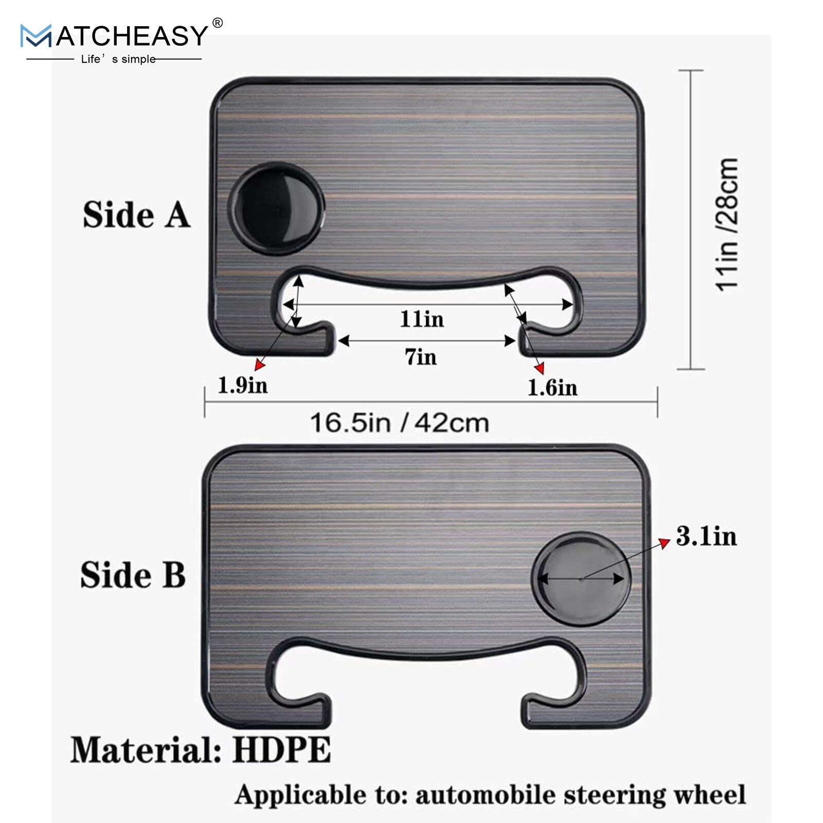 Masuta auto multifunctionala Adman, fixare pe volan, 16,5 x 11 inci ...