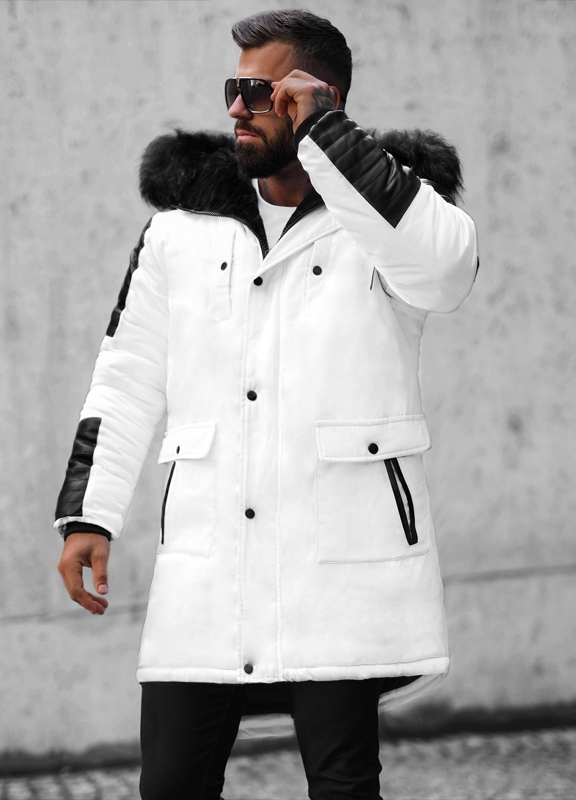 Geaca de iarna parka barbati alba-neagra OZONEE O/5832/22Z XL - eMAG.ro