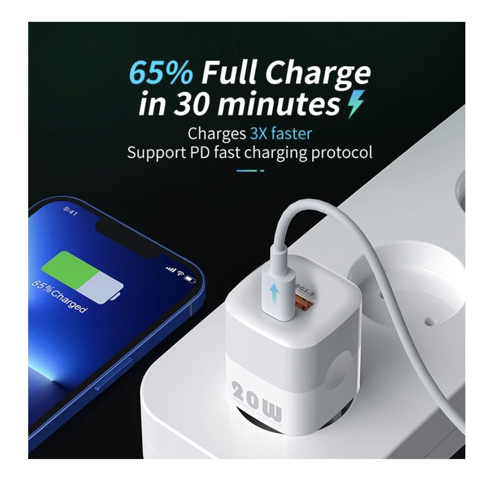 Set 4 buc, 1 incarcator 20W PD Type-C, USB QC, 1 Adaptor auto 20W PD Type-C, USB QC, pentru ...