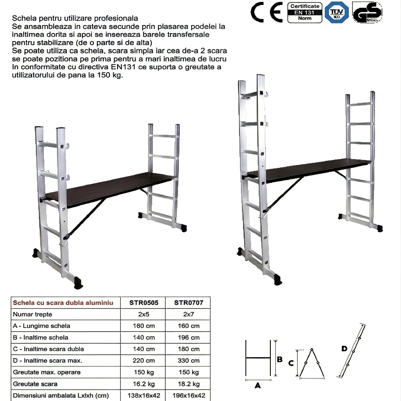 Schela profesionala cu scara dubla din aluminiu 1.4 m x 1.6 m - eMAG.ro Schela profesionala cu scara dubla din aluminiu 1.4 m x 1.6 m - eMAG.ro