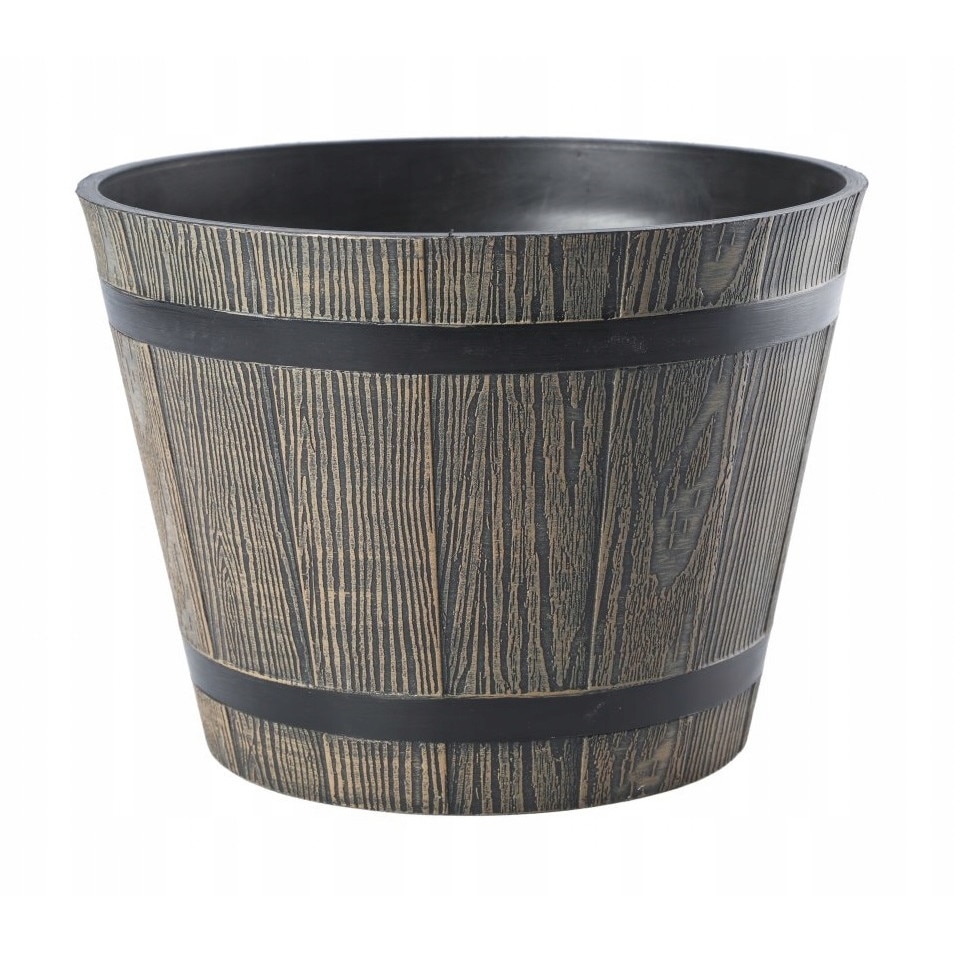 Ghiveci rotund, Galicja, Model lemn, Plastic, 23 cm, Maro/Negru - eMAG.ro