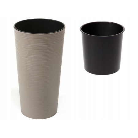 Ghiveci inalt cu insertie, Lamela, Lemn/Plastic, 47 cm, Gri/Negru - eMAG.ro