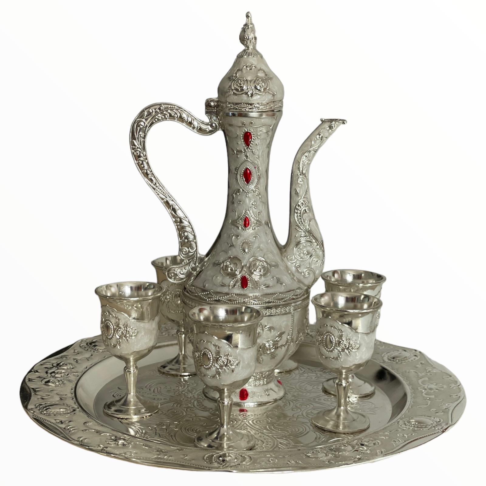 Set Carafa cu 6 pahare si tava, alpaca, model 2, 24 cm - eMAG.ro