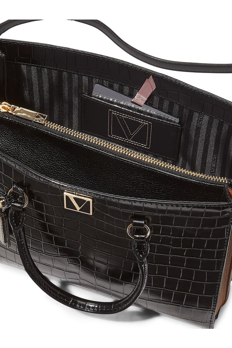 Geanta, The Victoria Structured Satchel, Black Croc - eMAG.ro