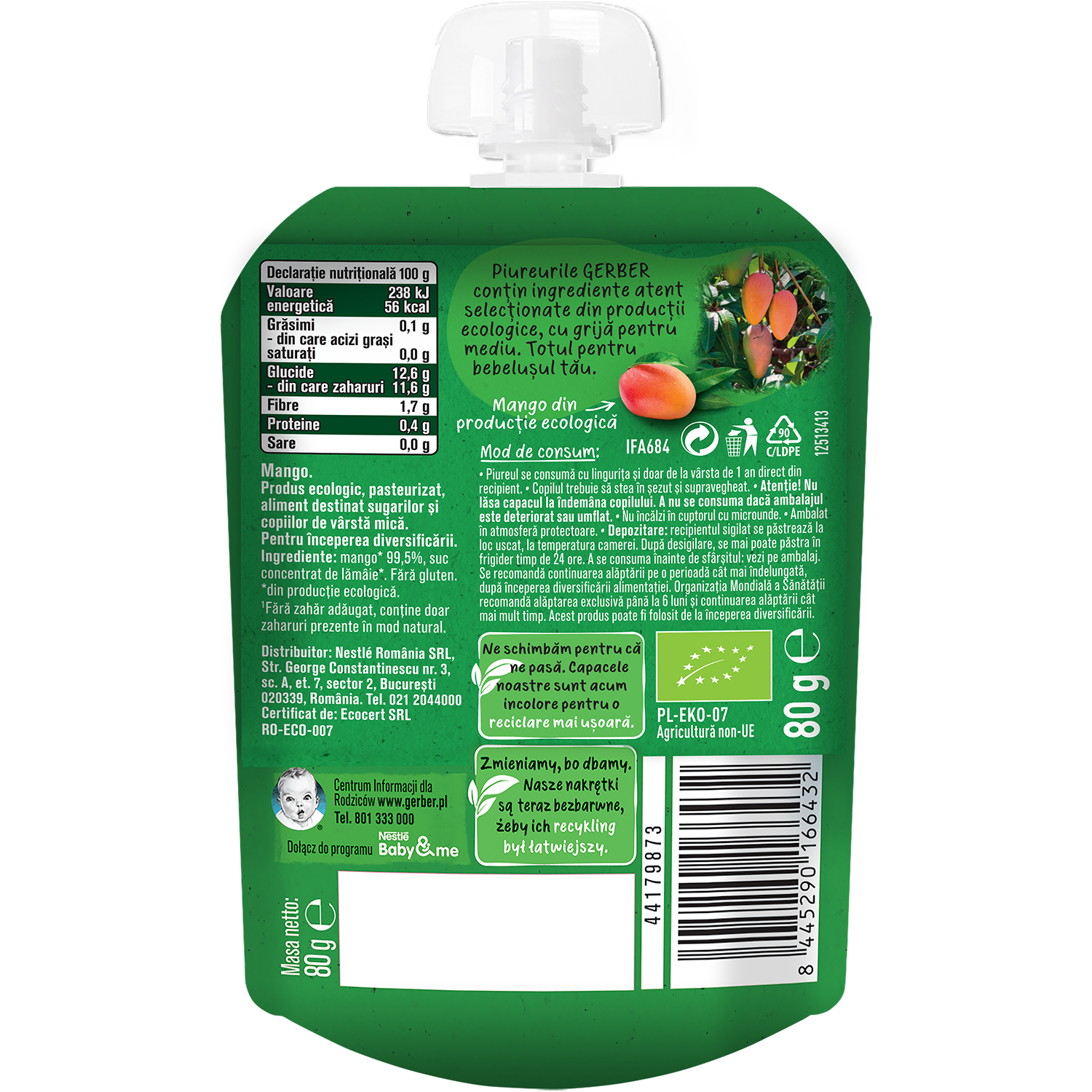 Piure GERBER Organic, Mango, 80g, de la 6 luni - eMAG.ro