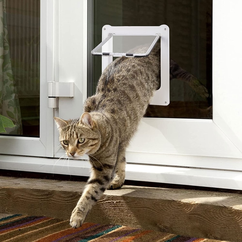 Usa cu clapa pentru pisici, NOTWAIT, 4 Moduri de blocare, Magnetica, Alb - eMAG.ro