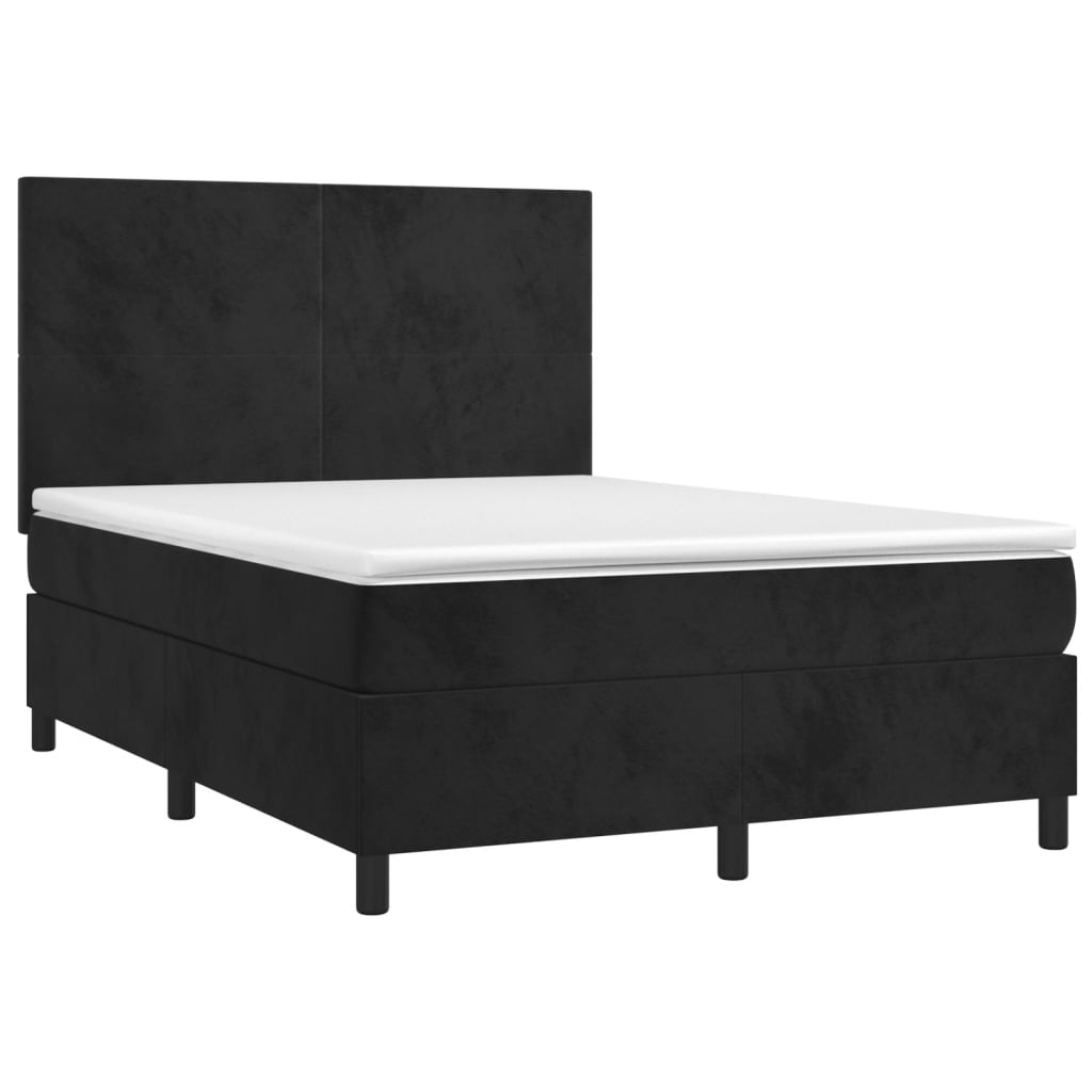 Pat box spring cu saltea vidaXL, 140x190 cm, catifea, 55.56 Kg, negru ...