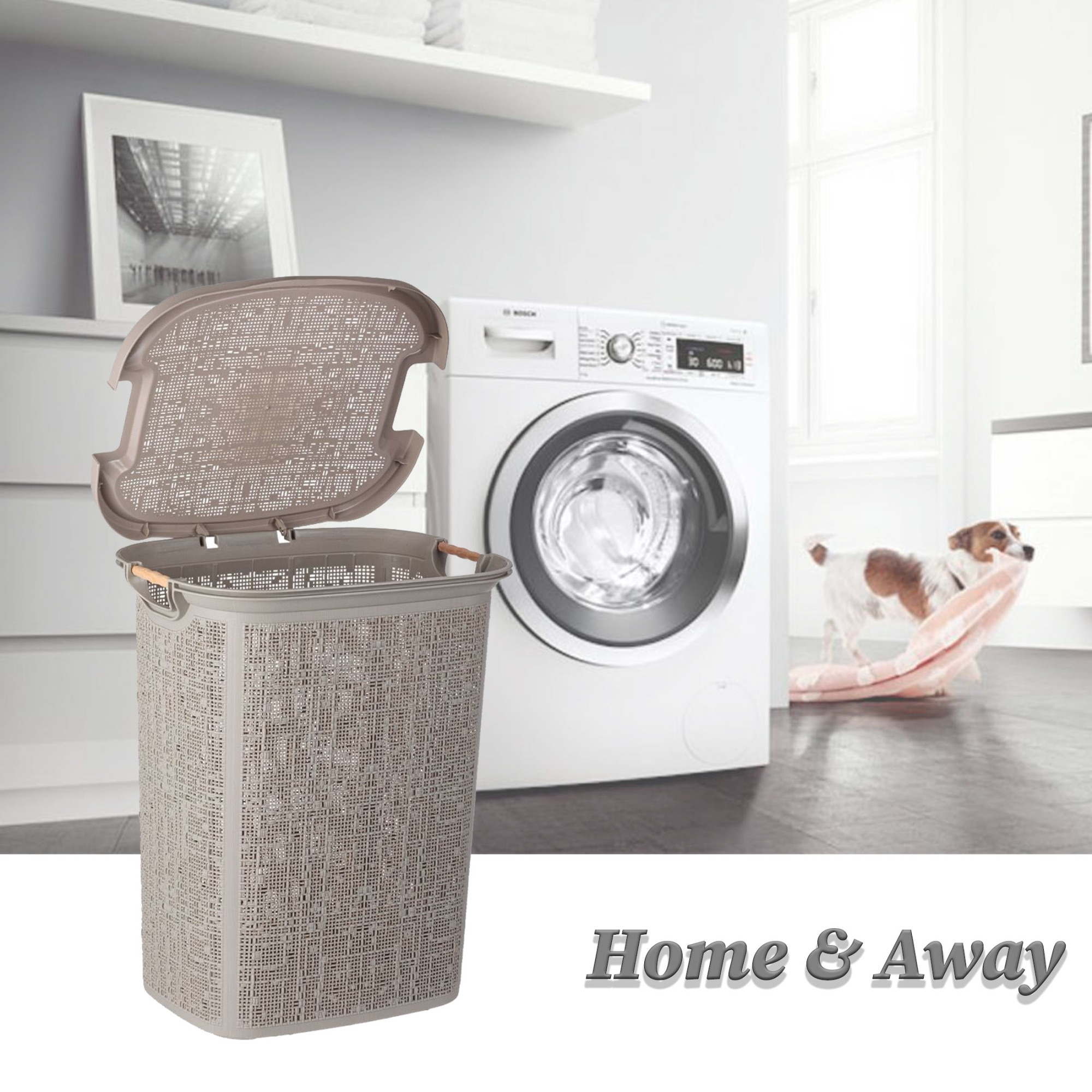 Cos de rufe, Home & Away, 60 litri, 46 x 37 x 57,5 cm, Cappuccino - eMAG.ro