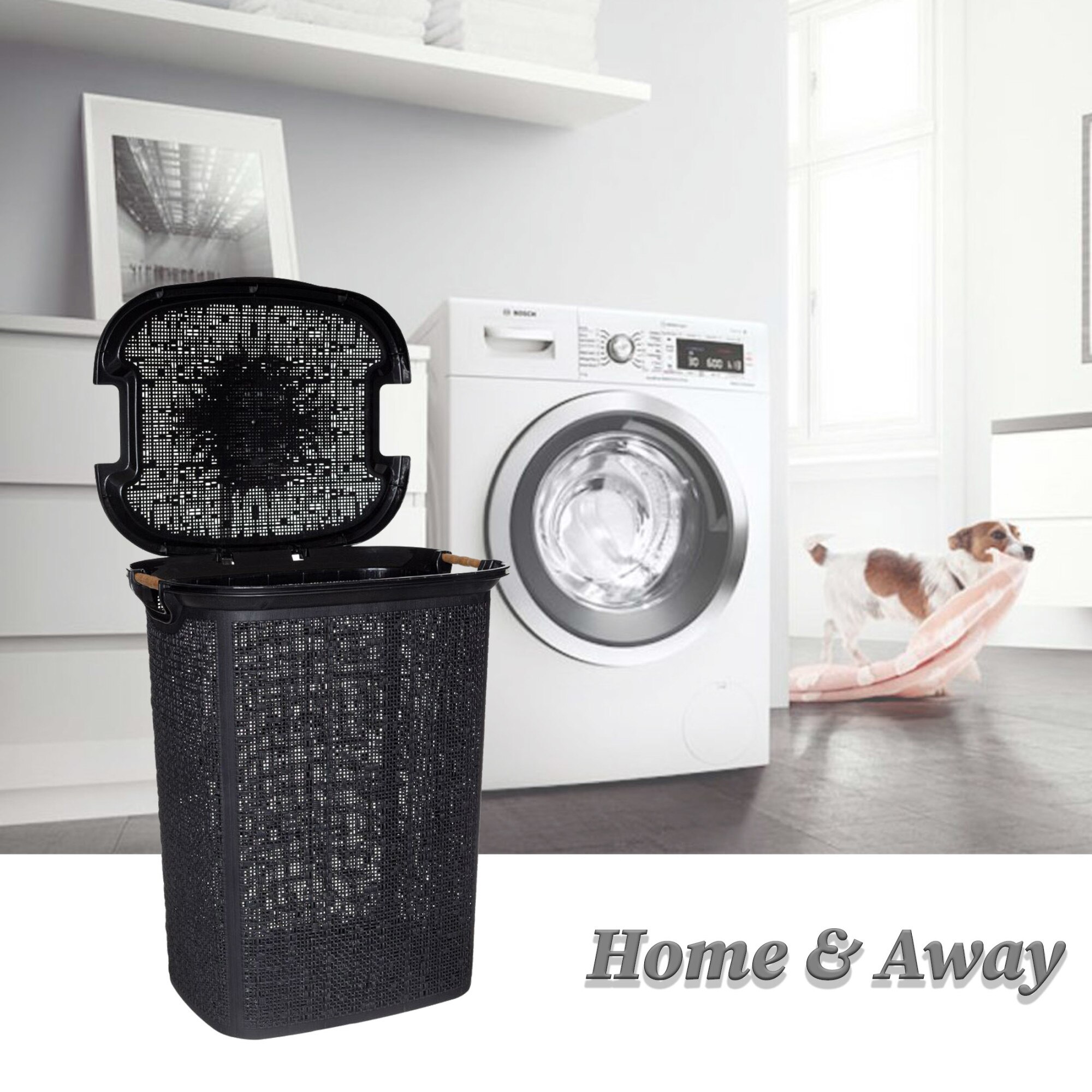 Cos de rufe, Home & Away, Manere din lemn, 60 litri, 46 x 37 x 57,5 cm ...