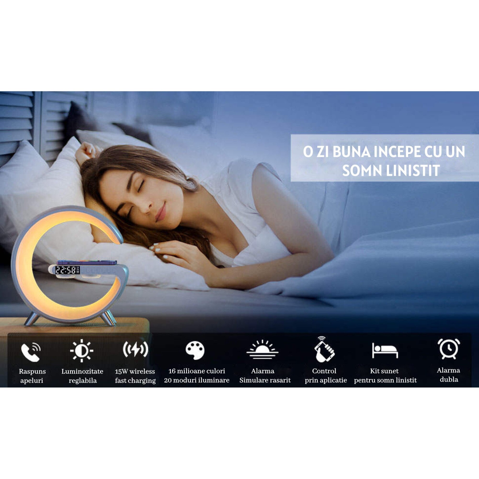 Lampa RGB Smart LED eGROW® All in One,15W Wireless Fast Charging ...