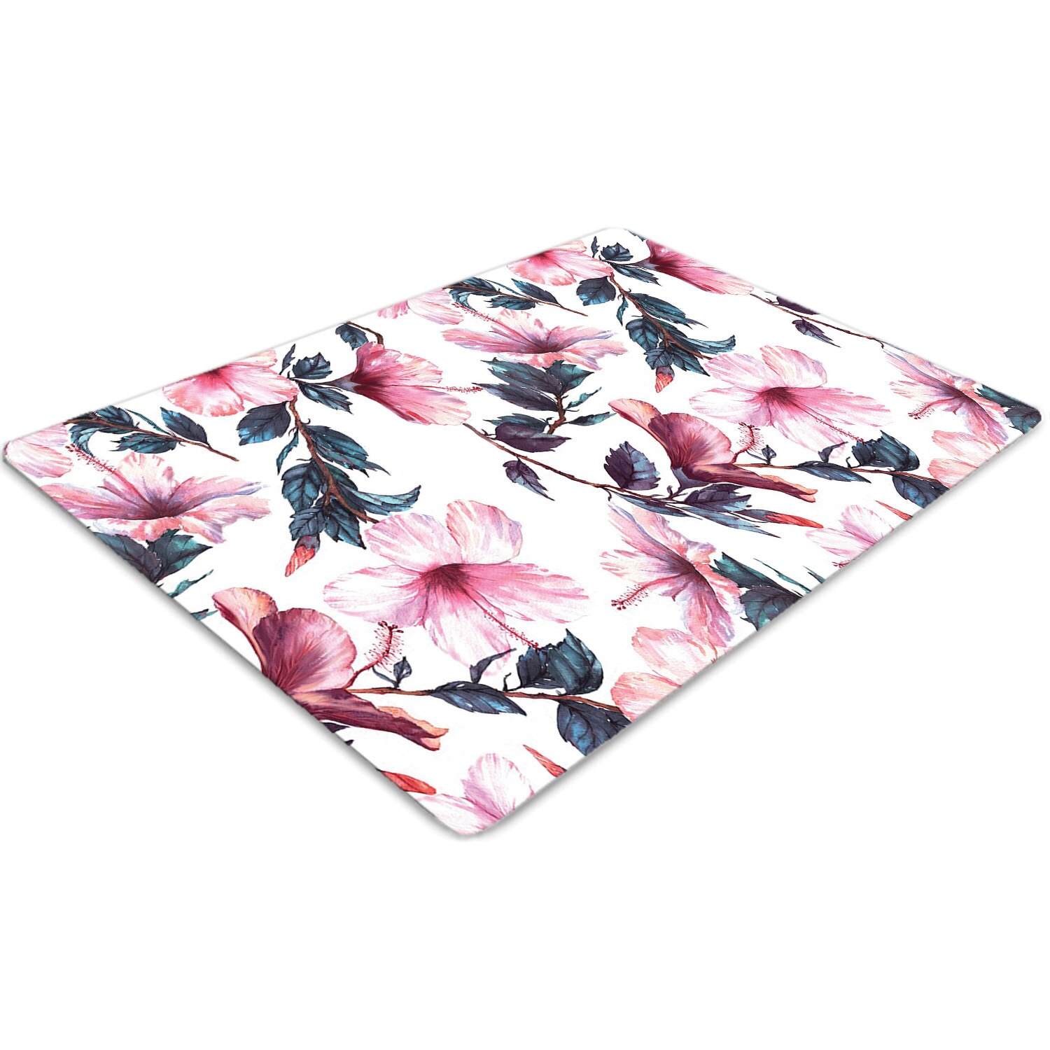 Covor pentru scaun de birou, PVC, flori de hibiscus, Roz, 140 cm x 100 ...