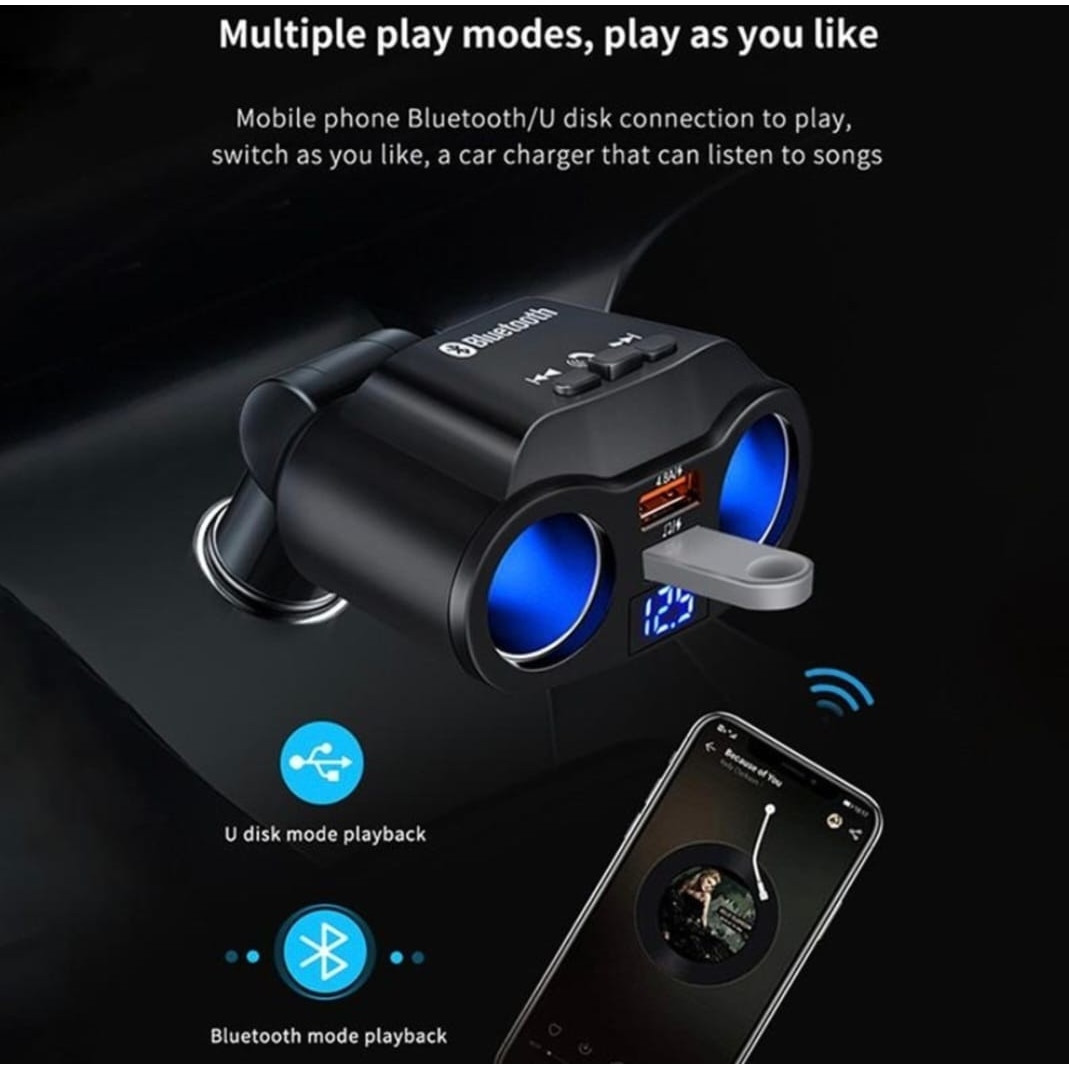 Modulator FM cu Bluetooth, incarcare rapida, 2 USB, Mp3, adaptor ...