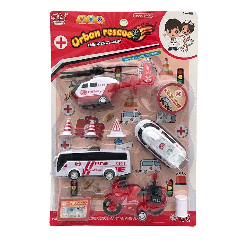 Set copii, salvare cu ambulanta si elicopter, 8 piese, 26x38 cm - eMAG.ro