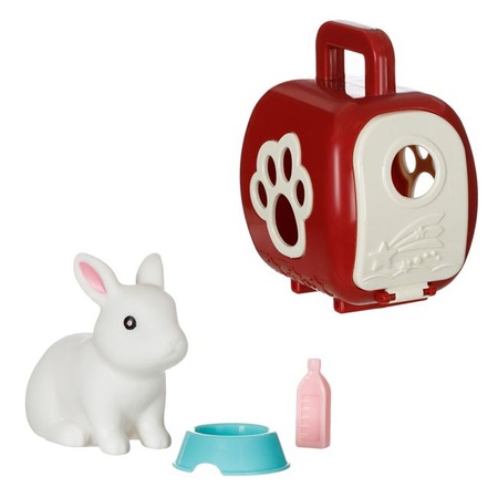 Cusca cu iepure alb, sticla si castron din plastic, multicolor - eMAG.ro