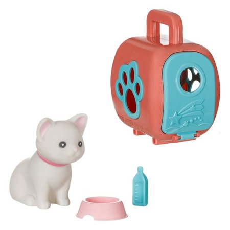 Cusca cu pisica alba, sticla si castron din plastic, multicolor - eMAG.ro