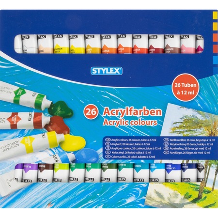 Set acuarele acrilice Stylex 26 culori x 12 ml, 312 ml - eMAG.ro