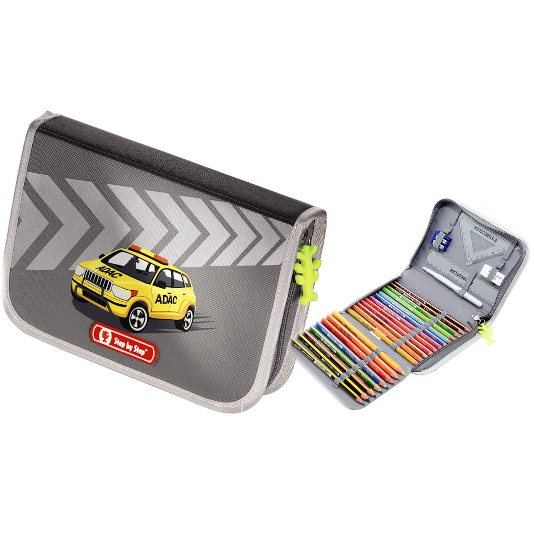 Penar scoala Adac, Step by Step, Cu fermoar, Creioane colorate incluse ...