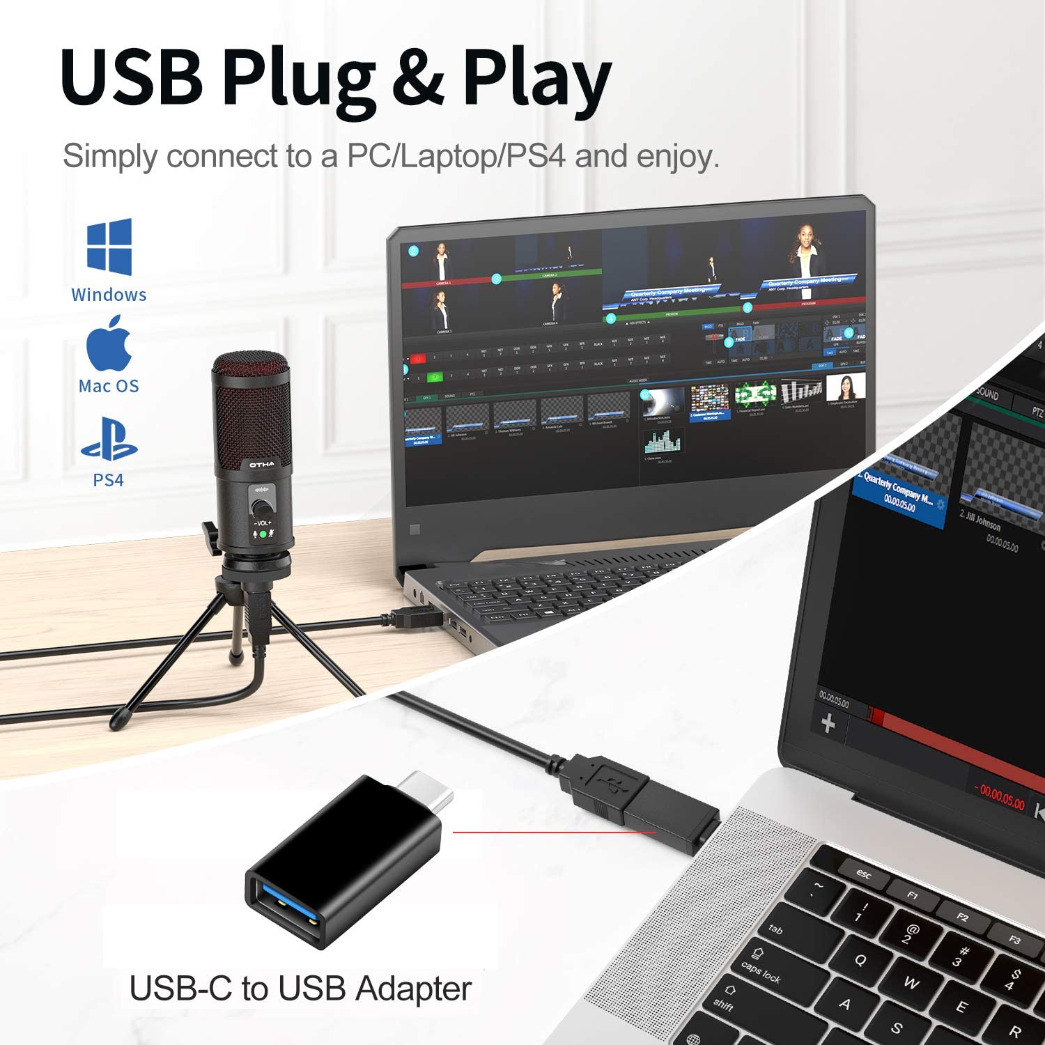 Microfon profesional Otha BM-65 conectare prin USB, butoane reglabile ...