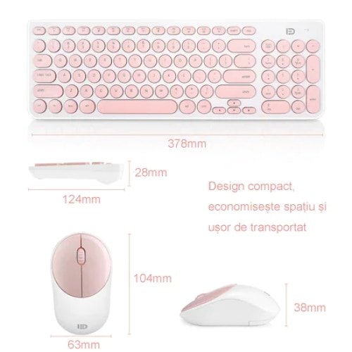 Kit tastatura mouse Wireless, 104 taste rotunde, Laptop, Desktop ...