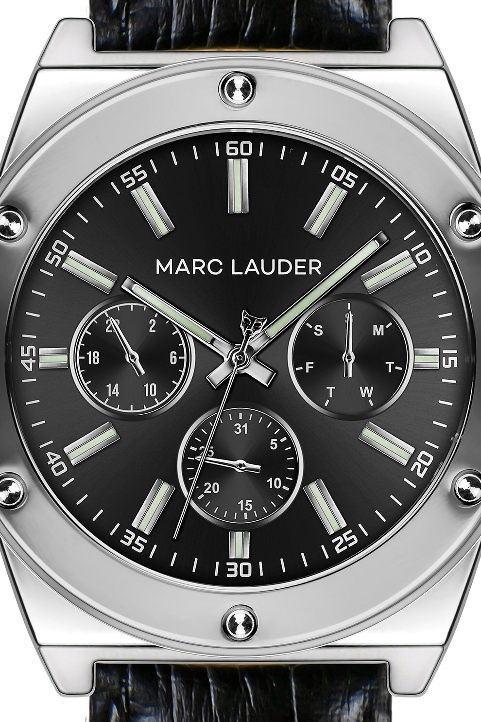 Marc Lauder, Мултифункционален часовник с релефна кожена каишка, Черен ...