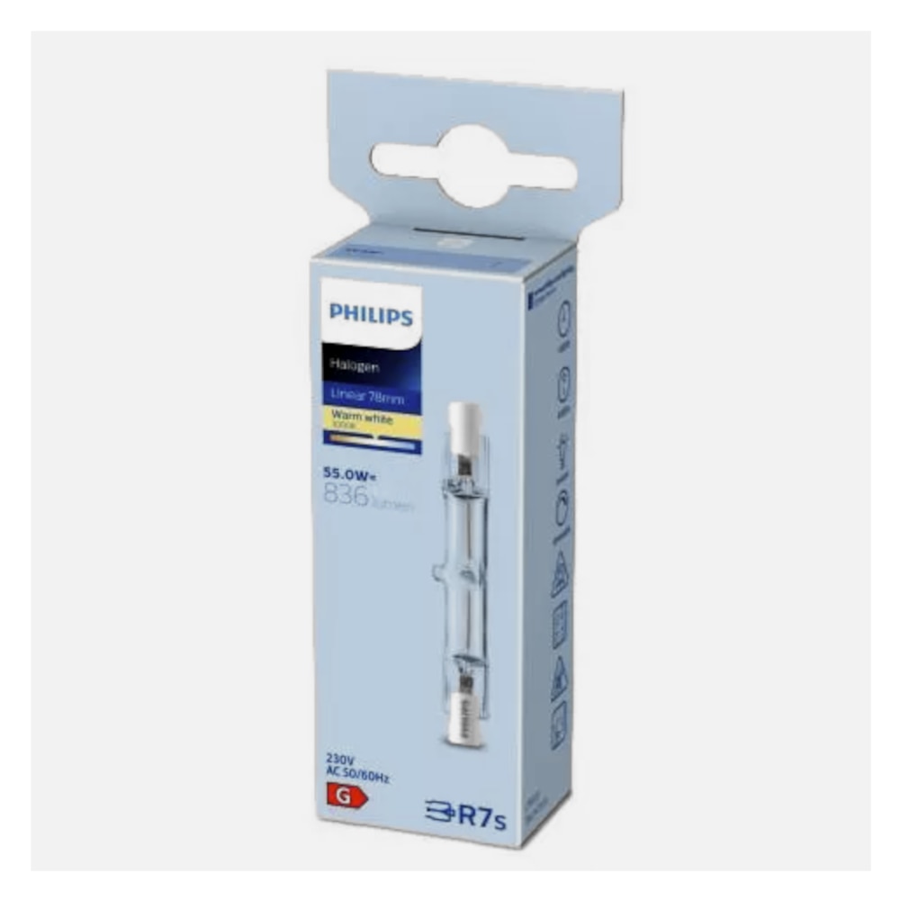 Bec Halogen Philips Halo Linear, 55W, R7s, 78mm, 2000 ore, lumina alba ...