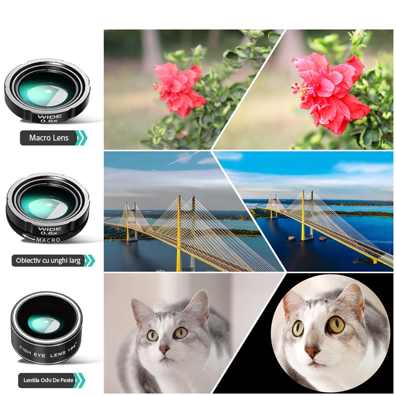 Set lentile profesionale 4 in 1 QUALBRAND®, pentru telefon si tableta ...