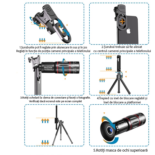 Set lentile profesionale 4 in 1 QUALBRAND®, pentru telefon si tableta ...