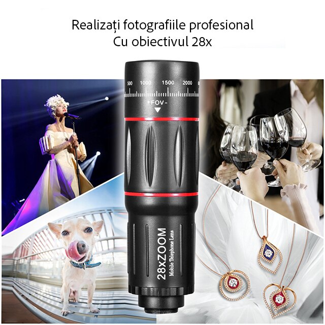 Set lentile profesionale 4 in 1 QUALBRAND®, pentru telefon si tableta ...