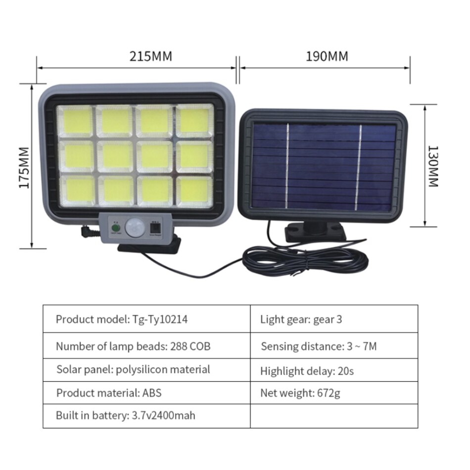 Proiector solar 288LED COB, 50W, senzor de miscare, telecomanda, 3 ...