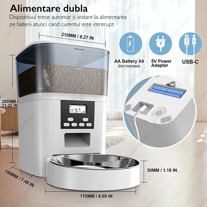 Hranitor automat Grunluft® QQ002, 4L, vas inox, functie dozator pentru ...