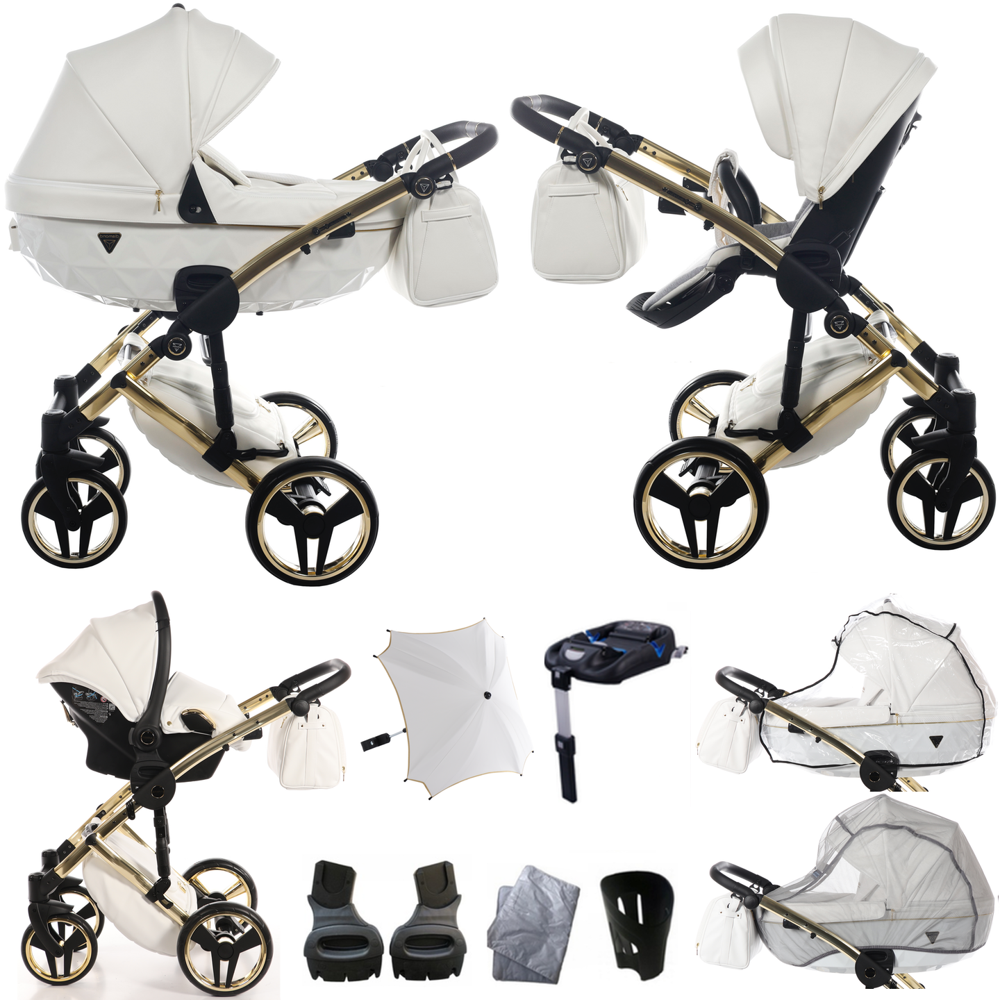 Carucior Individual V2, Junama, 4in1, Aluminiu, Alb/Auriu - eMAG.ro