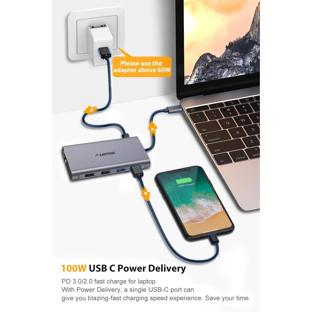 Hub USB, LUDTOM, 12 porturi, USB-C, 1000Mbps, Gri - eMAG.ro