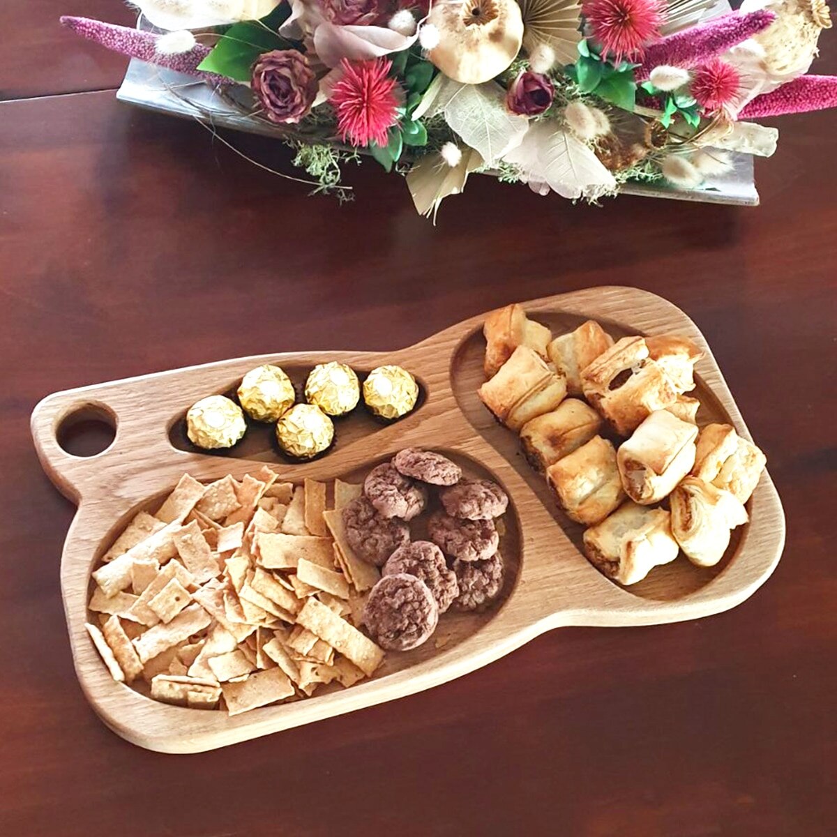 Platou de servire cu 3 compartimente, tava bucatarie din lemn masiv de ...