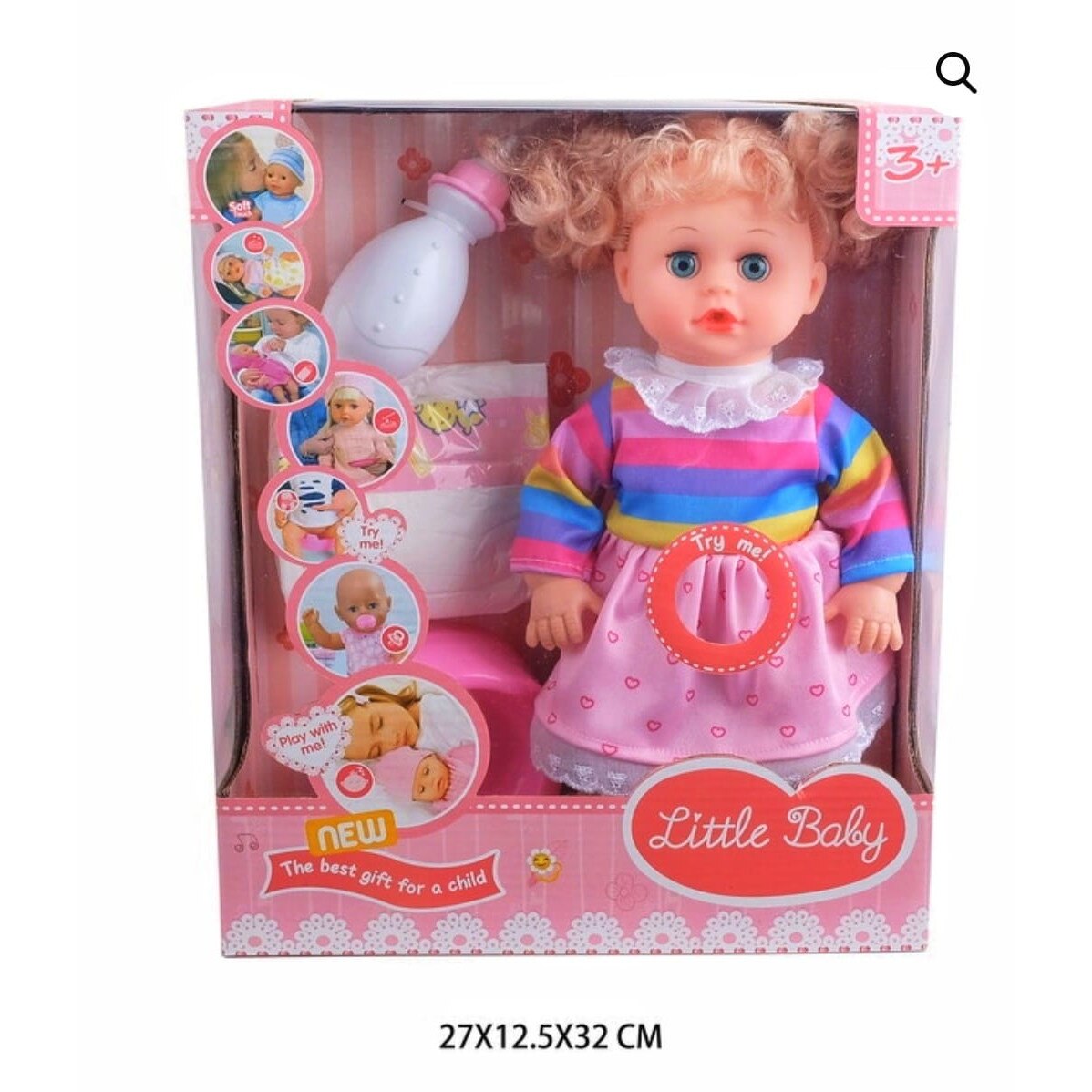 Papusa care bea apa si face pipi cu accesorii incluse, Little Baby, 30 ...