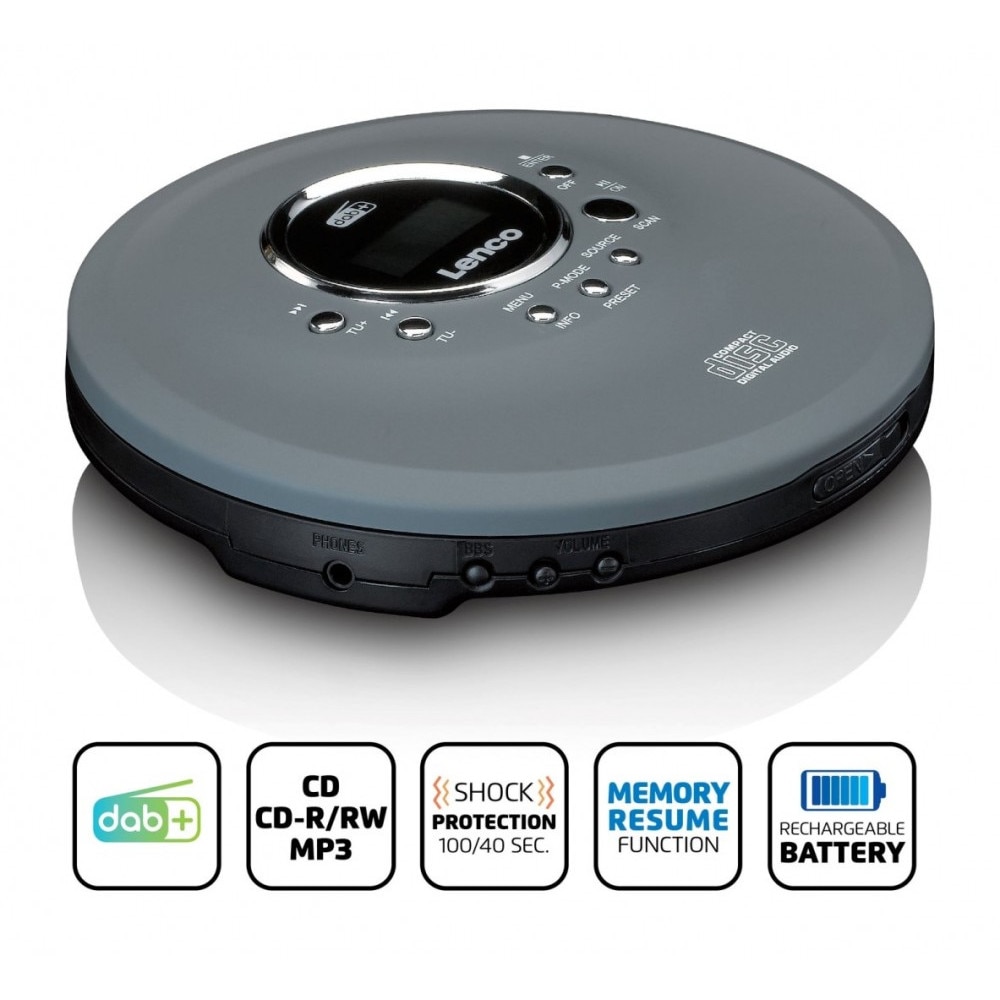 CD/MP3 player portabil, Lenco CD-400GY, Dab + FM, Gri - eMAG.ro